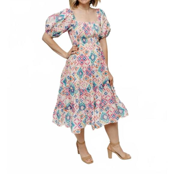 Pinch | Dresses | New Pinch Mina Puff Sleeve Midi Dress In Spring Multi ...